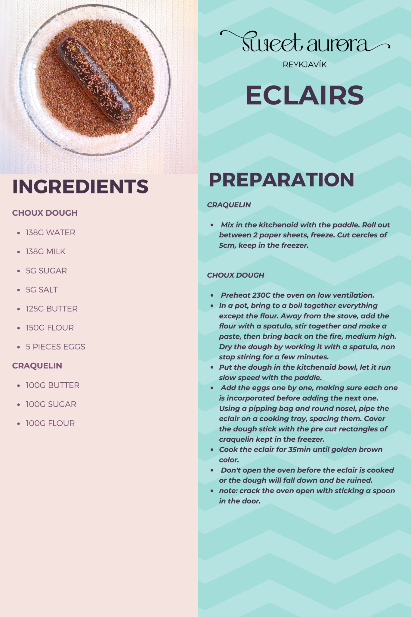 French Éclair Recipe Shared by Sweet Aurora Pastry Shop in Reykjavík